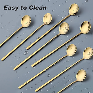 YALLMISYWELL Upgraded Coffee Spoons, 8PCS 6.6Inches Espresso Spoons, Stirring Spoons, Gold Teaspoons, Tea Spoons Long Handle, Ice Tea Spoons, 304 Stainless Steel Dessert Spoons