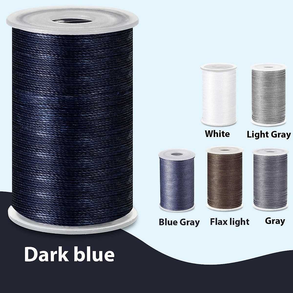 6 Rolls Strong Upholstery Thread High Strength Sewing Waxed Thread with Hand Stitching Needle Set for Denim Leather Craft DIY Machine (White, Gray, Brown, Light Gray, Blue, Dark Blue, 0.55 mm)
