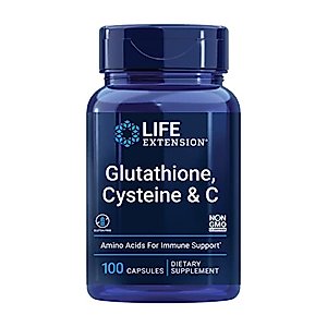 Life Extension Glutathione, Cysteine & C - Antioxidant Supplement with Vitamin C, L-Glutathione Reduced & L-Cysteine - For Liver Health Support & Detox - Gluten Free, Non-GMO - 100 Capsules