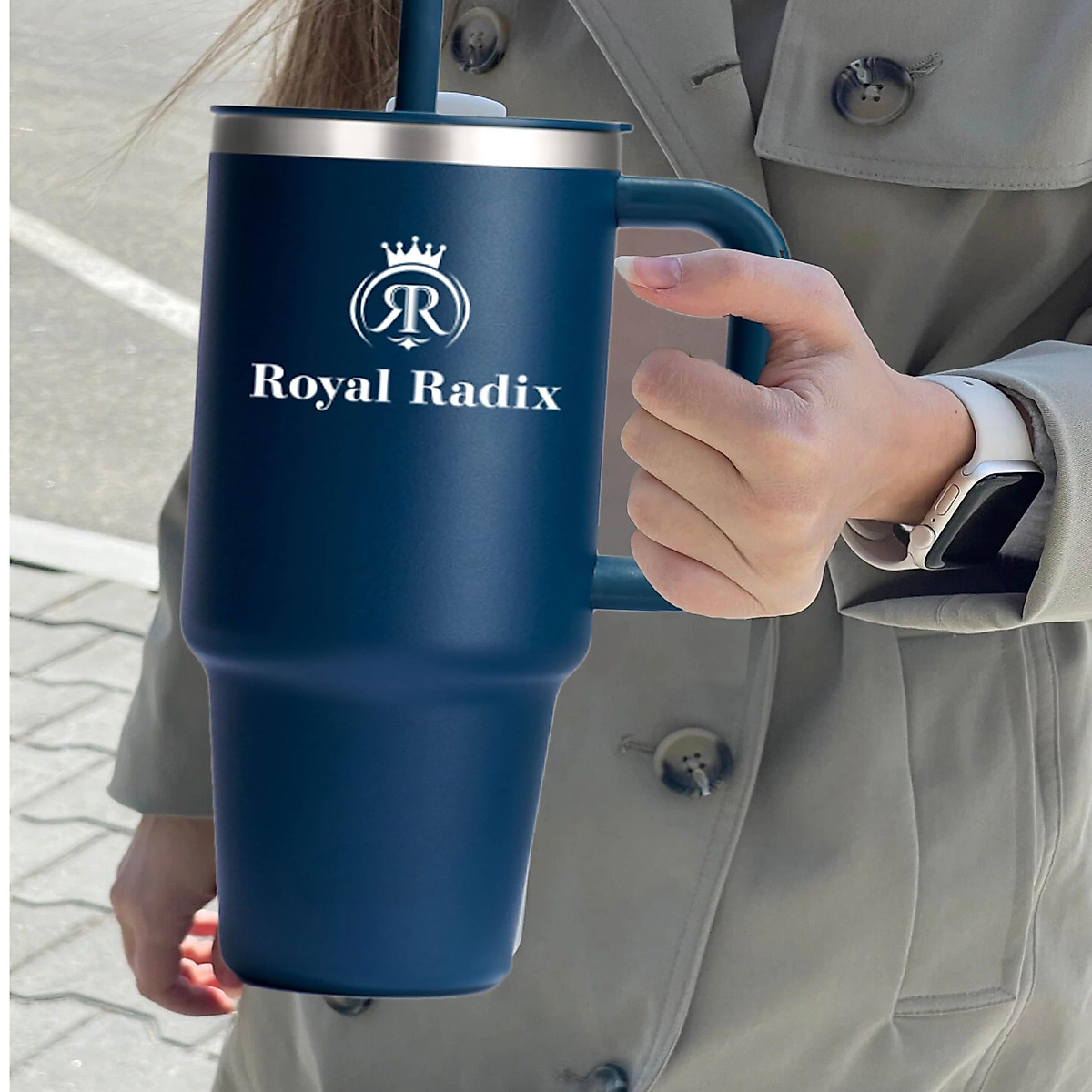 Royal Radix 40oz Insulated Tumbler with Handle & Straw, Stainless Steel Travel Mug, Leak-Proof, Hot & Cold Beverage Cup, BPA-Free, Dishwasher Safe, for Coffee & Water