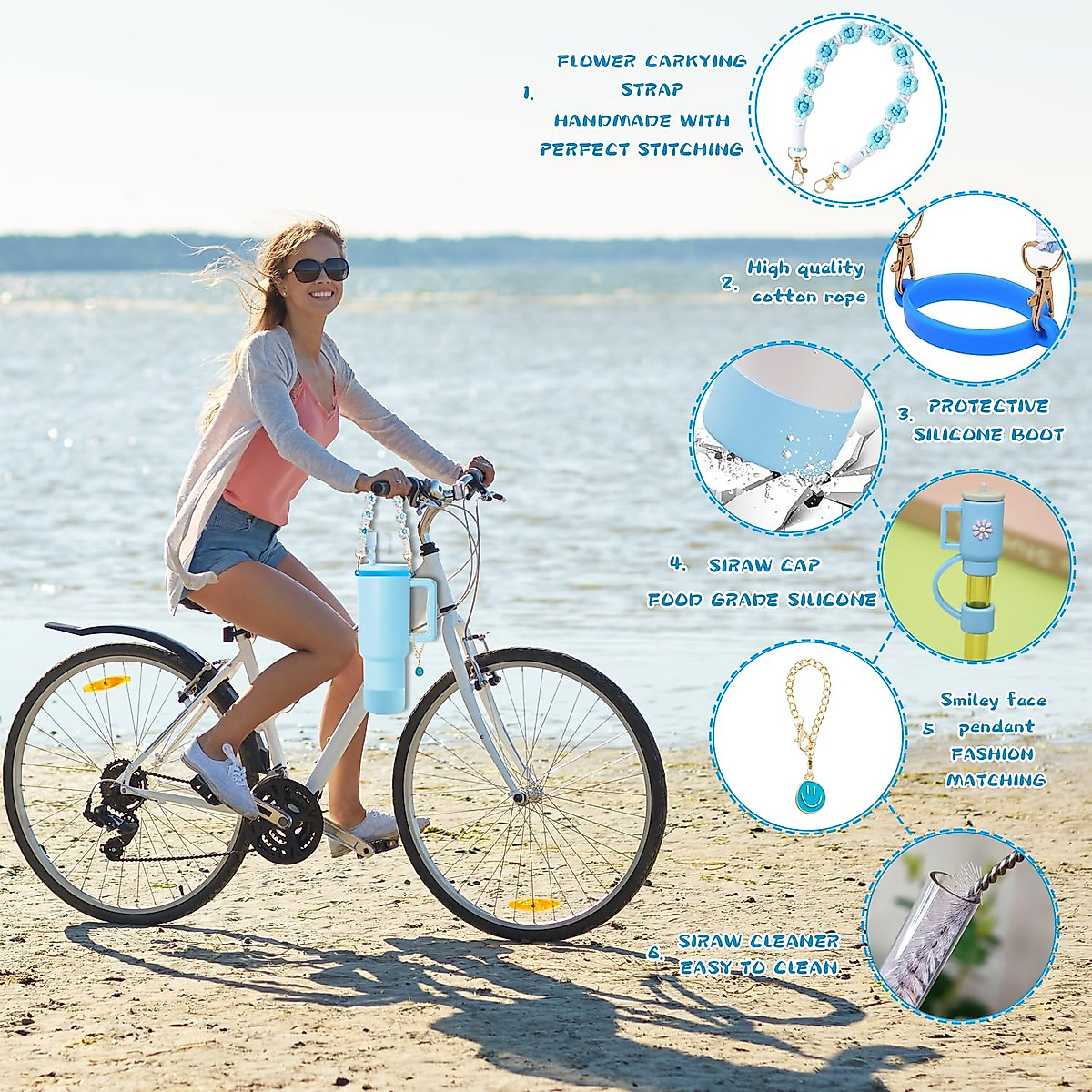 Sanilinwild 40 oz Tumbler with Handle Straw and Accessories, Drop & Abrasion Resistant, Vacuum Double-Layer Insulation, Ideal for Camping, Fitness, Outdoor Use