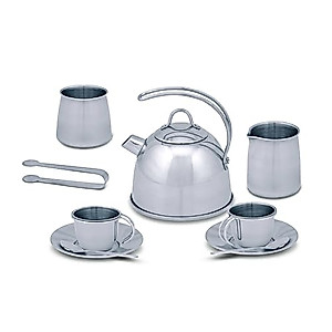 Melissa & Doug Stainless Steel Pretend Play Tea Set and Storage Rack for Kids (11 pcs)