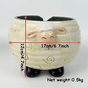 Ceramic Wool Holder, Sheep Shape Handmade Craft Knitting Bowl, Yarn Storage Bowl with Holes, 6.7x4.7inch Knitting Sewing Yarn Holder Cartoon Crochet Bowl for Christmas Day