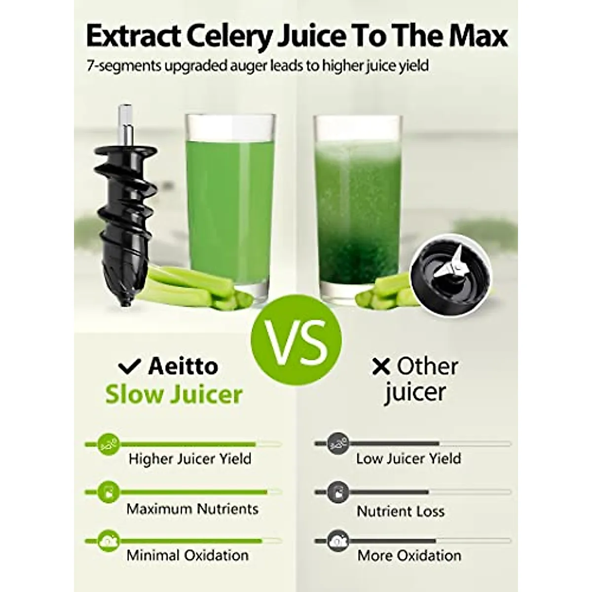 Slow Juicer,Aeitto Celery Juicer Machines,Masticating Juicer,Cold Press Juicer, Juice Extractor with 2-Speed Modes,Reverse Function & Quiet Motor for Vegetables And Fruits,Easy to Clean with Brush