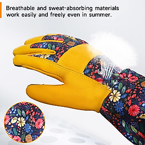WANCHI Long Sleeve Leather Garden Gloves for Women Thorn Proof Rose Pruning Gardening Gloves Light Protective Work Gloves for Yard & Outdoor Work Gardening Gifts for Women Small