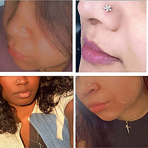 Yachy 8Pcs 20G 316L Stainless Steel Cute L S Shaped Nose Studs CZ Round Butterfly Flower Nose Rings Daisy Snowflake Star Moon Screw Nose Rings Small Body Piercing Jewelry for Women Men, Stainless