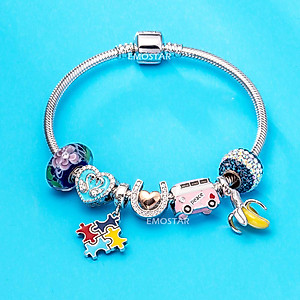 2024 Autism Awareness Charms fit Pandora My First Mothers Day Bracelet, 925 Sterling Silver Dangle Puzzle Piece Enamel Colorful Beads, Autismo Gift for Teacher/Mom/Girl/Boy/Child