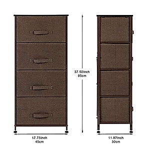 4-Tier Dresser Tower, Fabric Drawer Organizer with 4 Easy Pull Drawers with Metal Frame,Wooden Tabletop for Living Room (Brown)