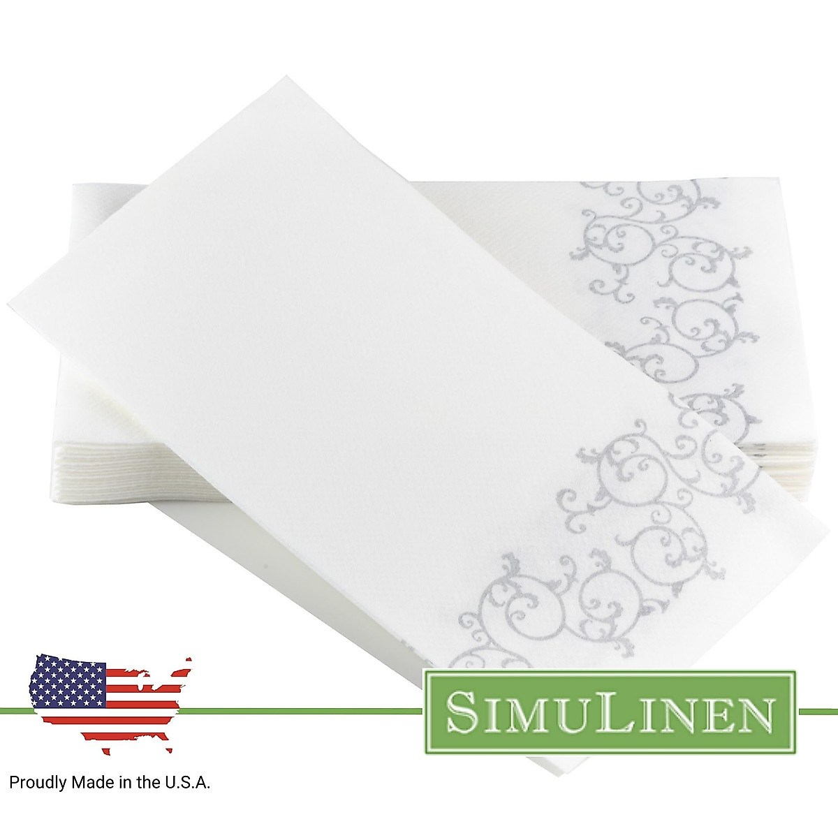 SimuLinen Silver Floral Paper Towels for Bathroom - Luxury Folded, Soft, and Absorbent Disposable Towels, 12"x17", 100ct (Made in USA)