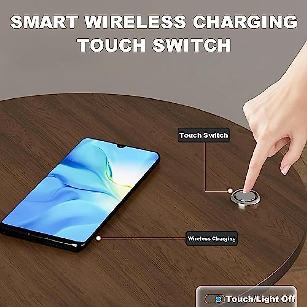 BKEKM Nightstands Smart Nightstand Wood End Table Wireless Charging Bedside Table 1 Drawers Bedside Dresse 3 Color Led Light Bedside Cabinet Well Made
