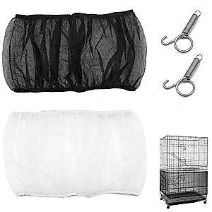 2 Pieces Large Adjustable Bird Cage Cover Seed Feather Catcher Birdcage Nylon Mesh Net Cover Soft Skirt Guard for Parakeet Macaw African Round Square Cage (61 x 10 Inch in Circumference and Width)