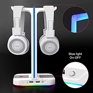 havit RGB Gaming Headphone Stand Desk Dual Headset Hanger Base with Phone Holder & 2 USB Ports for Desktop PC Game Earphone Accessories