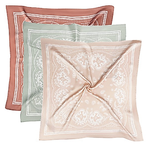 VANLINKER 3 Pcs 27.5 Inches Silk Head Scarf for Women Men Vintage Bandanas Satin Hair Scarf Silk Wrap Scarf Neckerchief Square Scarves VL9549 Caramel+Sage Green+Oatmeal