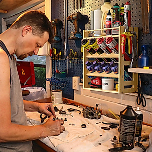 Nisorpa Spray Can Rack Holder Wooden Paint Bottle Organizer Lube Can Wall Mount Storage Rack Tool Storage Rack with 4 Hooks & 2 Selves for Garage & Workshop