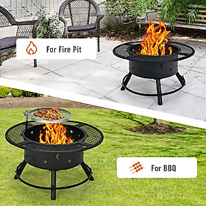Giantex 2-in-1 Fire Pit with Cooking Grate, 32 Inch Charcoal & Wood Burning Firepit with Swivel Adjustable BBQ Grill & 6.5'' Round Edge Widened Grate, Outdoor Firepit Grill Combo