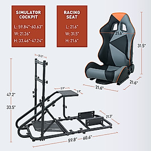 OUYESSIR Racing Simulator Cockpit with Racing Seat and TV Stand, Adjustable Steering Wheel Stand for Logitech G25|G27|G29 |G920 | Thrustmaster | Compatible with Xbox One, PS4, PC Platforms