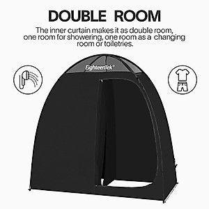 EighteenTek Camping Shower Tent Changing Room 2 Rooms Outdoor Pop Up Camping Toilet Portable Privacy Dressing Shelter 83"x43"x80"H