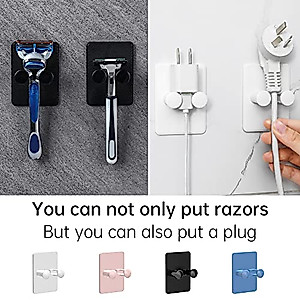 oAutoSjy 2pcs Razor Holder for Shower Waterproof Self Adhesive Shaver Holder Adjustable No Punching Razor Hook Hanger Wall Mount Storage Hook Bathroom Kitchen Organizer for Towel Bathrobe Plug, White