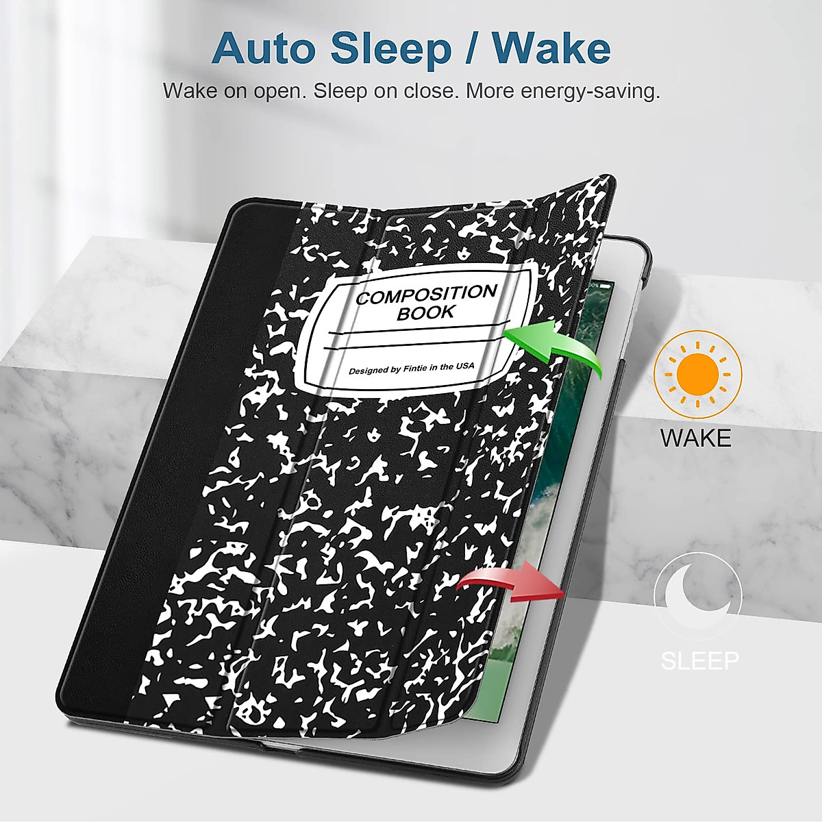 Fintie Case for iPad 6th / 5th Generation (2018/2017), iPad Air 2 / Air 1 (9.7 Inch) - Lightweight Slim Shell Standing Cover with Auto Wake/Sleep Feature, Composition Book Black