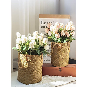 Plmqiuy Artificial Rose 9 Heads for Home Office Garden Party Wedding Decoration. (White)