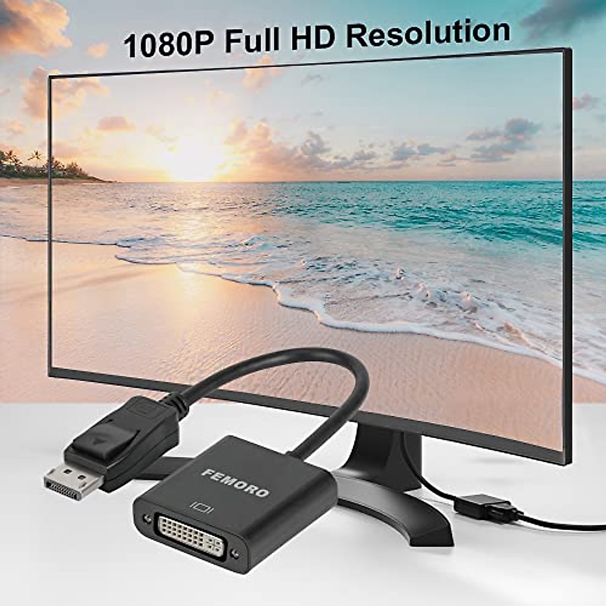 FEMORO DisplayPort to DVI Adapter 5-Pack, Display Port DP to DVI-I Adapter 1080P for All DP Port Computer, Laptop, Desktop - Black