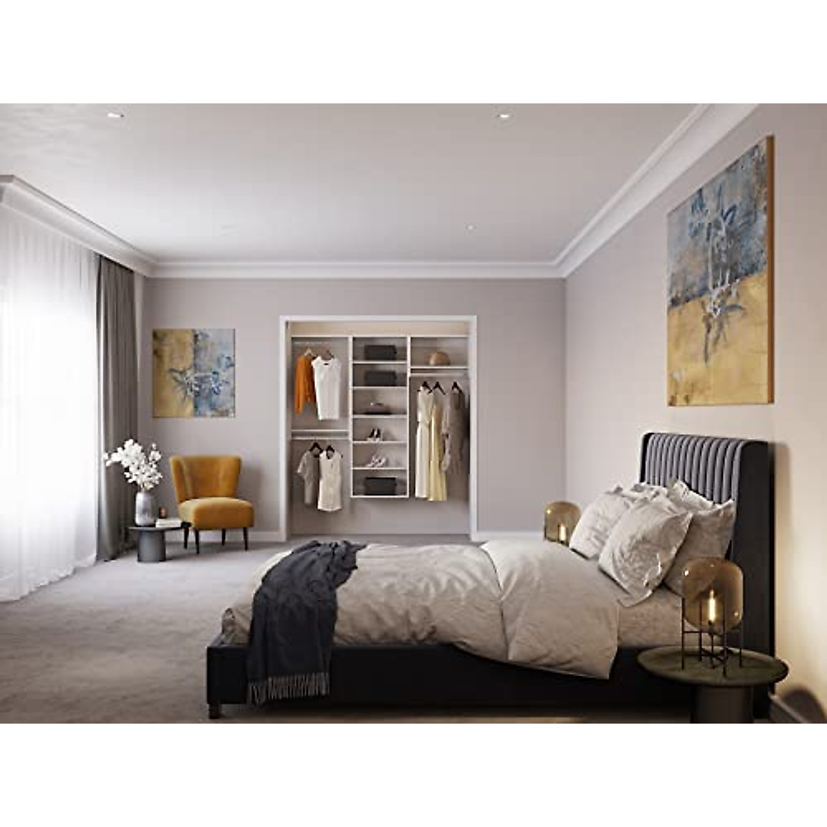 Closet Kit with Hanging Rods & Shelves - Corner Closet System - Closet Shelves - Closet Organizers and Storage Shelves (White, 96 inches Wide) Closet Shelving