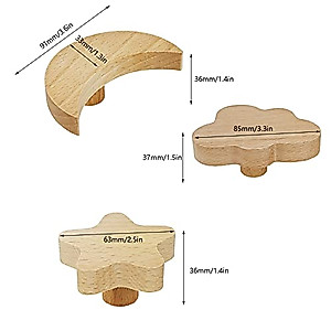 KUMGROT 6pcs Coat Hooks Wall Mounted Wood Wall Hooks Decorative Cute Hooks for Living Room Bedroom Hanging Clothes Hats Towels Purse 2 Moons 2 Stars 2 Cloud