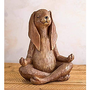 Wind & Weather Indoor/Outdoor Long-Eared Rabbit Garden Statue in Cross-Legged Meditating Yoga Pose Cast in Resin Designed to Look Like Hand-Carved Wood, 11½"L x 7" W x 14¼"H