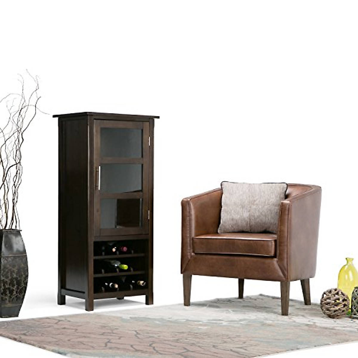 SIMPLIHOME Avalon 12-Bottle SOLID WOOD 22 Inch Wide Contemporary High Storage Wine Rack Cabinet in Dark Tobacco Brown, For the Living Room, Dining Room and Kitchen