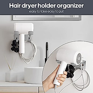 WONZON Hair Dryer Holder Wall Mount Blow Dryer Hanger Stand Rack Countertop Hair Dryer Bracket Hair Tool Organizer Storage（Silver）