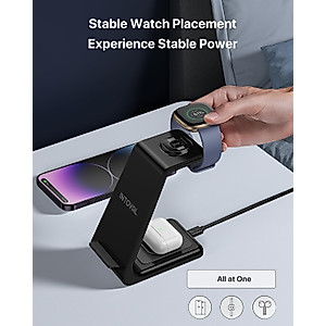 Intoval Wireless Charger for Fitbit Sense 2/Sense/Versa 4/Versa 3, 3 in 1 Wireless Charging Station for iPhones, Androids, Airpods (V3, Black)