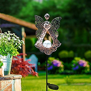 KAIXOXIN Solar Garden Stake Lights Metal Angel Solar Warm White LEDs Stake Light Memorial Gift - Solar Angel Lights Perfect as Angel Remembrance Gifts & Sympathy Gifts (Angel-Bronze)