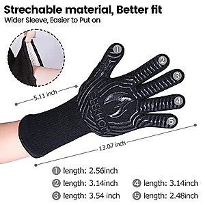 GEEKHOM BBQ Gloves,1472℉ Heat Resistant Grill Gloves, EN407 Certified 13 Inch Grilling Gloves for Smoker, Baking, Cooking, Fire Pit (Black-Flames Texture)