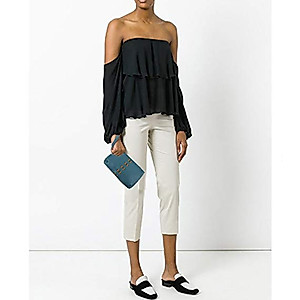 SILVERFEVER Cowhide Leather Wristlet Purse Wallet Whipstitched Detail (Turquoise)