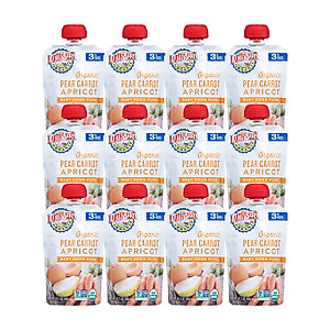 Earth's Best Organic Baby Food Pouches, Stage 3 Fruit and Vegetable Puree for Babies 9 Months and Older, Organic Pear Carrot Apricot Puree, 3.5 oz Resealable Pouch (Pack of 12)