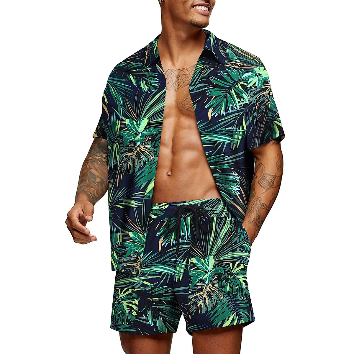 COOFANDY Men's Flower Casual Button Down Short Sleeve Hawaiian Shirt Suits