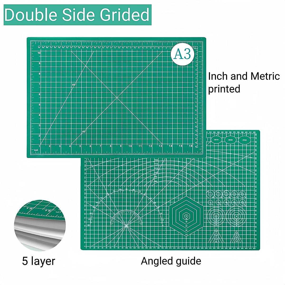 AMASEWART 45mm Rotary Cutter and Mat Set, Fabric Cutter Wheel and Mat, 12x18 Inch Self Healing Sewing Cutting Mat and Fabric Rotary Cutter with 5pcs Rotary Blades for Quilting Patchworking Crafts