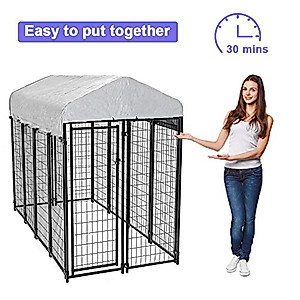BestPet 8 x 4 x 6 Ft Dog Kennel Outdoor Dog Pen Playpen House Heavy Duty Dog Crate Metal Galvanized Welded Pet Animal Camping Cage Fence with UV-Resistant Waterproof Cover and Roof