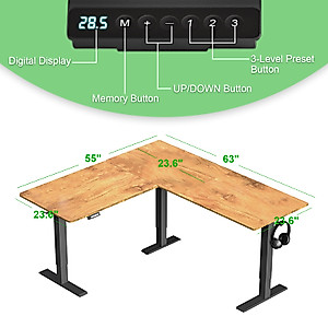 ExaDesk Upgrade Version 63 * 55 inch L Shaped Electric Adjustable Height Standing Desk, Corner Stand Up Desk, Sit Stand Computer L Desk for Gaming Office