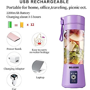Portable Blender,Personal Blender for Shakes and Smoothies,Personal Size Blenders with USB Rechargeable Mini Fruit Juice Mixer, Mini Juicer Smoothie Blender Bottles Travel 380ML (Purple, 380 ml)