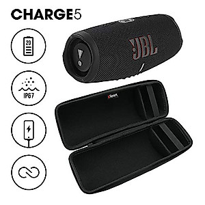 JBL Charge 5 Waterproof Portable Speaker with Built-in Powerbank and gSport Carbon Fiber Case (Black)
