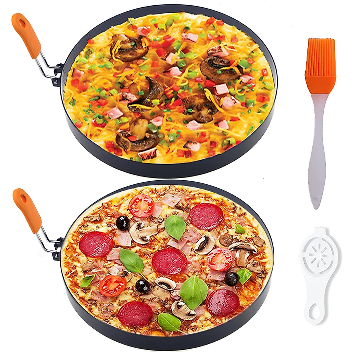 2 Packs 8" Large Omelette Ring for Griddle,8 Inch Stainless Steel Non-stick Omelet Ring,Round Pancake Rings Griddle Omelette Egg Ring Crumpet Ring with Silicone Handle Grill Oil Brush & Egg Separator