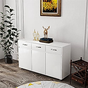 SEASD 52 Inch Large Sideboard Set 3 Door Buffet Easy to Assemble, Suitable for Living Room Home Decor and Storage