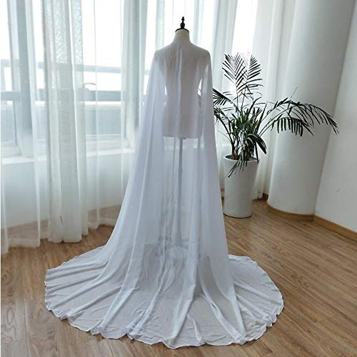 EllieHouse Long Chiffon Bridal Cape Wedding Veil Cloak For Bride White 3M