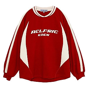 Aelfric Eden Oversized Crewneck Sweatshirts for Women Red Vintage Graphic Pullover Loose Fit Streetwear Long Sleeve Top