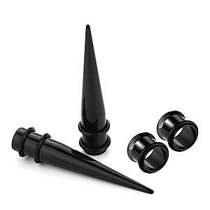 HEKEUOR 1g 7mm 2 Pairs 316L Steel Tapers and Tunnels Ear Stretching Kit Gauges Gauging Plugs