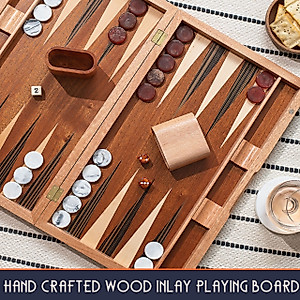 Pointworks 17 Inch Backgammon Sets for Adults. Beautiful Wood Inlaid Backgammon Board Game Set with Unique Checkers & Dice. Large Travel Backgammon Set for Adults, Backgammon Game for 2 Players
