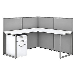 Bush Business Furniture Easy Office L Shaped Cubicle Desk with File Cabinet, 60W x 45H, Pure White