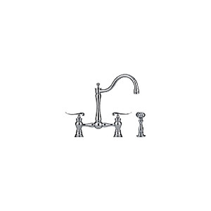 Franke FF7070 Two-Handle Bridge-Style Shepard's Hook Spout Kitchen Faucet with Sculpted Handles and Side Spray, Polished Nickel
