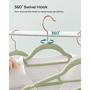 SONGMICS Velvet Hangers, Set of 50 Clothes Hanger with Rose Gold Swivel Hook, Non-Slip, and Space-Saving, 0.2-Inch Thick, 17.1-Inch Long for Coat, Shirt, Dress, Pants, Tie, Pale Green UCRF021GR50